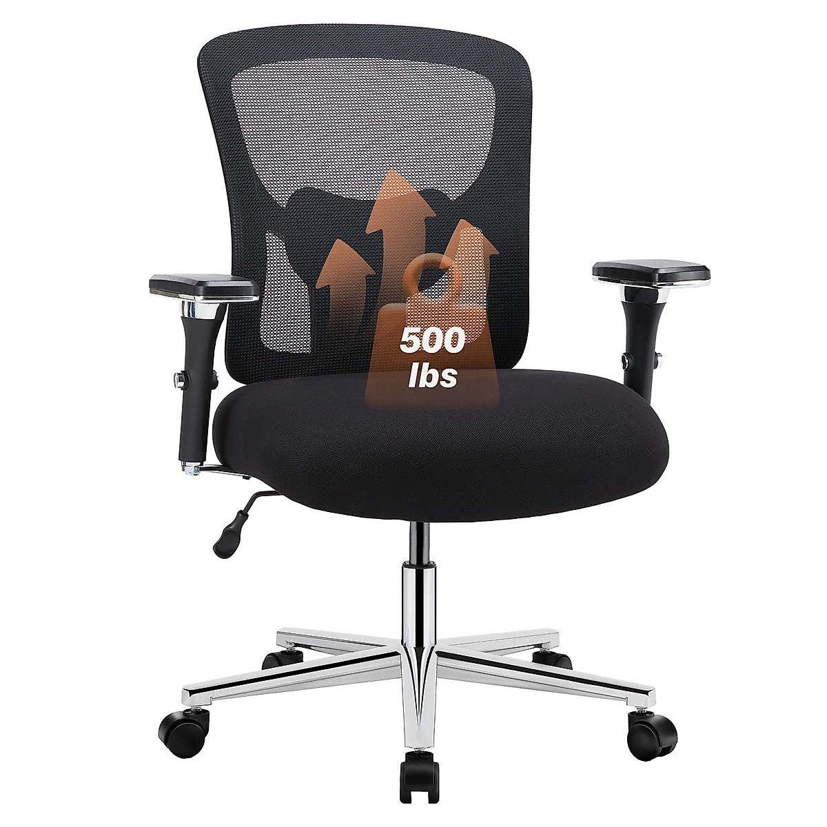 Sweetcrispy Big and Tall Office Desk Chair with Lumbar Support, 500lbs Heavy Duty Mesh Ergonomic Computer Chair with Arm and Wide Comfy Seat, Wheels for Adult