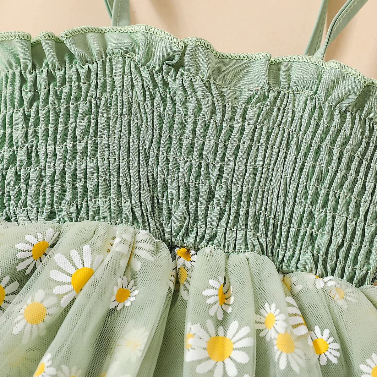 Nyapruwe Newborn Infant Baby Girl Romper Dress Spaghetti Straps Floral Print Romper with Headband Summer Clothes Outfits (Green, 0-3 Months)