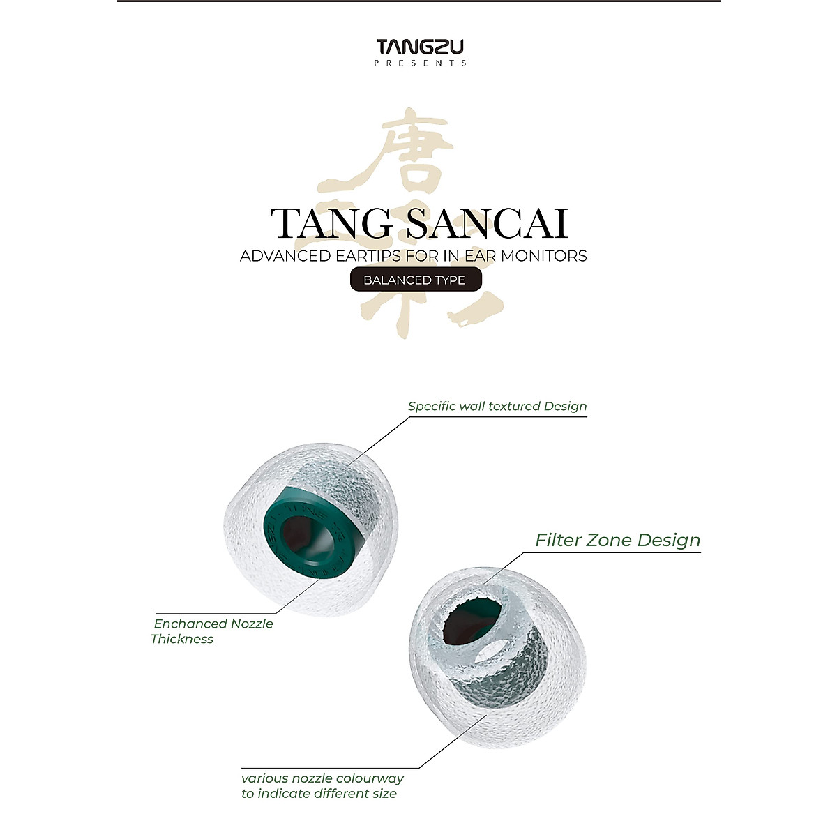 Linsoul TANGZU Tang Sancai in Ear Monitor Ear Plugs, 3 Pairs, Matte Texture Straight Tooth Grooves Eartips for IEMs, in-Ear Earphone, Audiophile Musician (S/M/L)