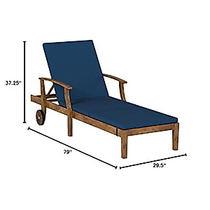 Christopher Knight Home Perla Outdoor Chaise Lounges with Water Resistant Cushions, 2-Pcs Set, Teak Finish / Blue