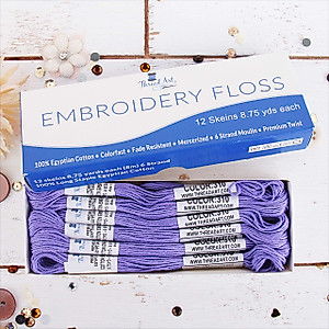 12 Skeins ThreadArt Premium Egyptian Long Fiber Cotton Embroidery Floss | Lavender | 6 Strand Divisible Thread 8.75yds Each For Hand Embroidery, Friendship Bracelets, Cross stitch and Crafts