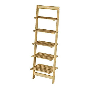 Lavish Home 5-Tier Ladder Bookshelf- Leaning Decorative Shelves, Pickled Oak Finish