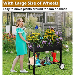 Koutemie Outdoor Raised Planter Box with Legs for Gardening, Elevated DIY Garden Bed Cart on Wheels for Vegetables Flower Tomato Herb Plant, Black