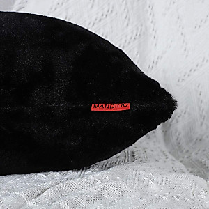 MANDIOO Pack of 2 Black Faux Fur Fuzzy Cozy Soft Decorative Throw Pillow Covers Lumbar Set Cushion Cases Pillowcases for Sofa Bedroom Car 12x20 Inches