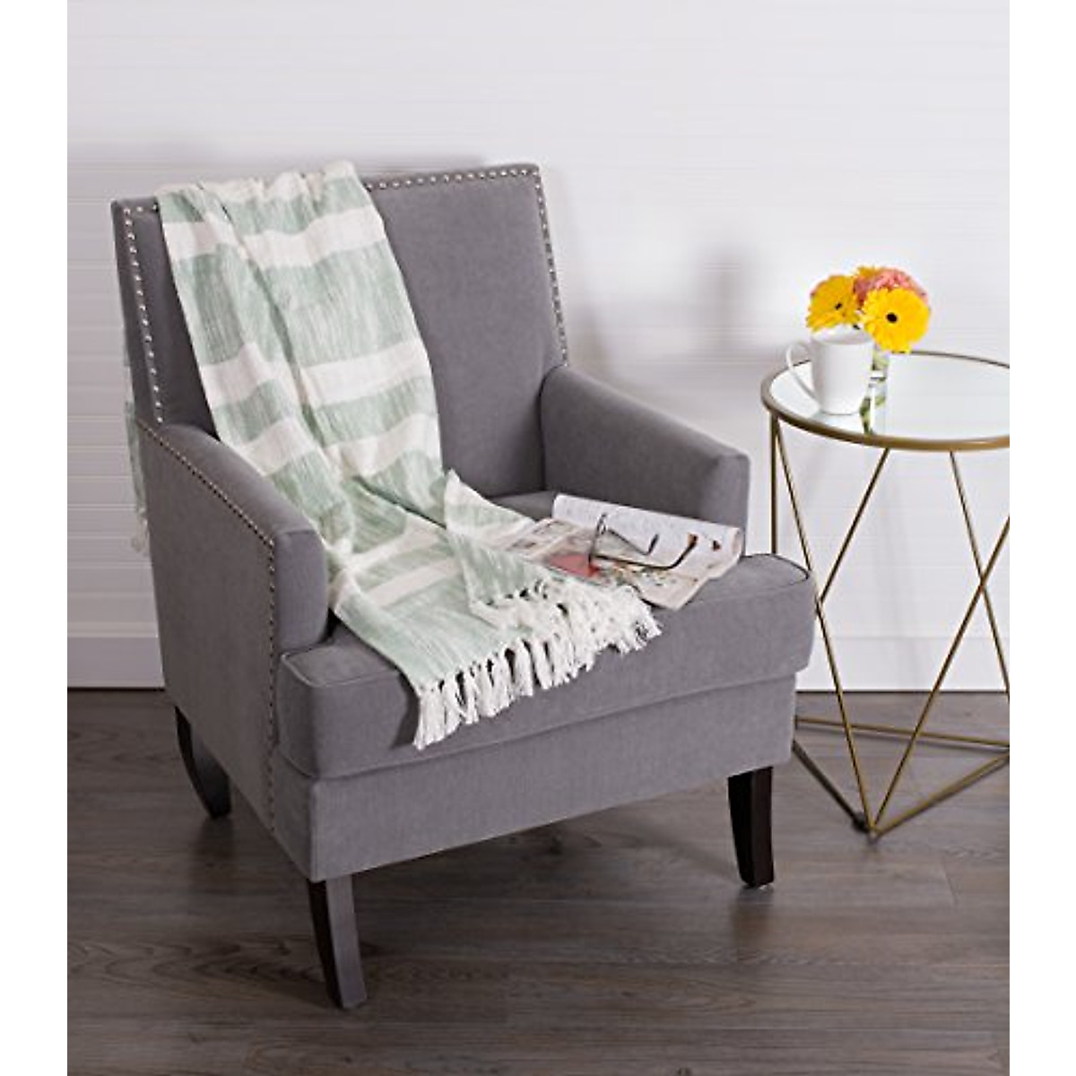 DII Mid-Century Modern Slub Stripe Woven Throw, Mint, 50x60