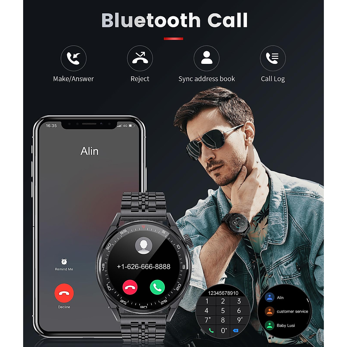 Smart Watches for Men (Answer/Make Calls),1.39'' HD Touchscreen,100 Sports Modes,IP68 Waterproof Smartwatch with Blood Pressure/Heart Rate Monitor/Blood Oxygen for Android and iOS Black