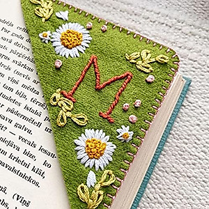MUDUH Hand Embroidered Corner Seasonal Bookmark, 1PC Creative Bookmark Decorations Cute First Letter Bookmarks for Book Lovers