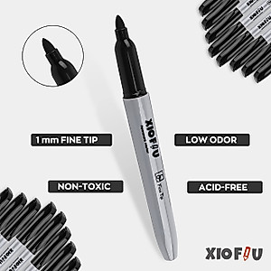 XioFiu Permanent Markers Bulk, 36 Pack Black Permanent Marker Set, Fine Tip, Waterproof Markers, Premium Smear Proof Pens, Waterproof, Quick Drying, Office Supplies for School, Office, Home