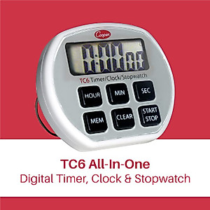 Cooper-Atkins Digital Timer / Clock / Stopwatch with Splashproof Case, 24 Hours Unit Range, Silver, 2.75" x 2.375" x .75"