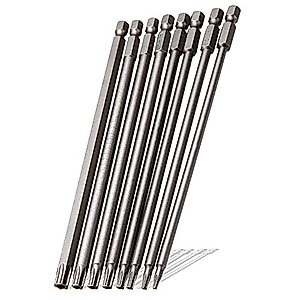 Saiper 8 Pieces 1/4 Inch Hex Shank Torx Security Head Screw Driver Bit Magnetic Star S2 Steel Screwdriver Set Bits T8-T40, 150mm/6 Inch Long