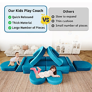 Kids Couch, 12PCS Modular Toddler Couch with 4 Arches and 2 Triangular Cushions, Fold Out Kids Couch for Playroom, Bedroom, Modular Kids Couch for Boys and Girls, Kids Play Couch for Kids (Blue)