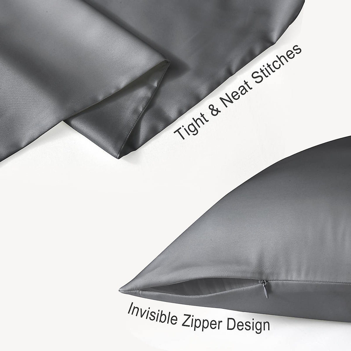 Cobnom® Pure Mulberry Silk Pillowcases Set of 2, King Size Silk Pillow Cases - Grade-6A 19 Momme Soft Smooth Cooling with Zipper, Hair and Skin Friendly (Gray, 20x36 Inch)