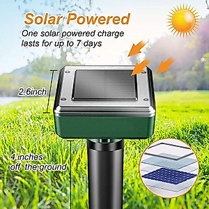 Mole Repellent Solar Powered 4 Pack Ultrasonic Sonic Repellent, Vole Snake Gopher Deterrent Spikes for Lawn Garden, Outdoor Yard Groundhog Chipmunk Repeller