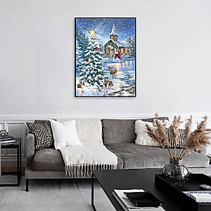DIYDECORFUN Christmas Tree Diamond Painting Kits for Adults, 5D Diamonds Art Cabin, Winter Paint with Diamonds Round Full Drill Gems Art, Snowman Diamond Dots Art Kits for Beginners (12x16Inch)