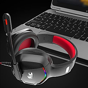 Gaming Headset with Microphone for Pc, Xbox One Series X/s, Ps4, Ps5, Switch, Stereo Wired Noise Cancelling Over-Ear Headphones with Mic, RGB, for Computer, Laptop, Mac, Nintendo, Gamer (Red)