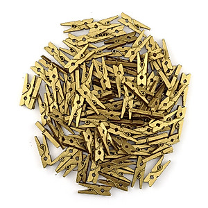 HEEHEE 100 PCS 1 Inch Gold Mini Clothespins Small Clothes Pin Natural Texture Wooden Clips for Food Package Clips Hanging Photo