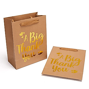6-Pack Extra Heavy Duty Kraft Paper Bags, 10.3" x 4.5" x 8.2" Medium Gift Bag - Gold Foil"A Big Thank You", Sturdy, Durable Bag for Weddings, Birthdays, Baby Showers, St. Valentine's Day,Washington’s Birthday,St. Patrick’s Day,April Fool’s Day,Easter,Grad