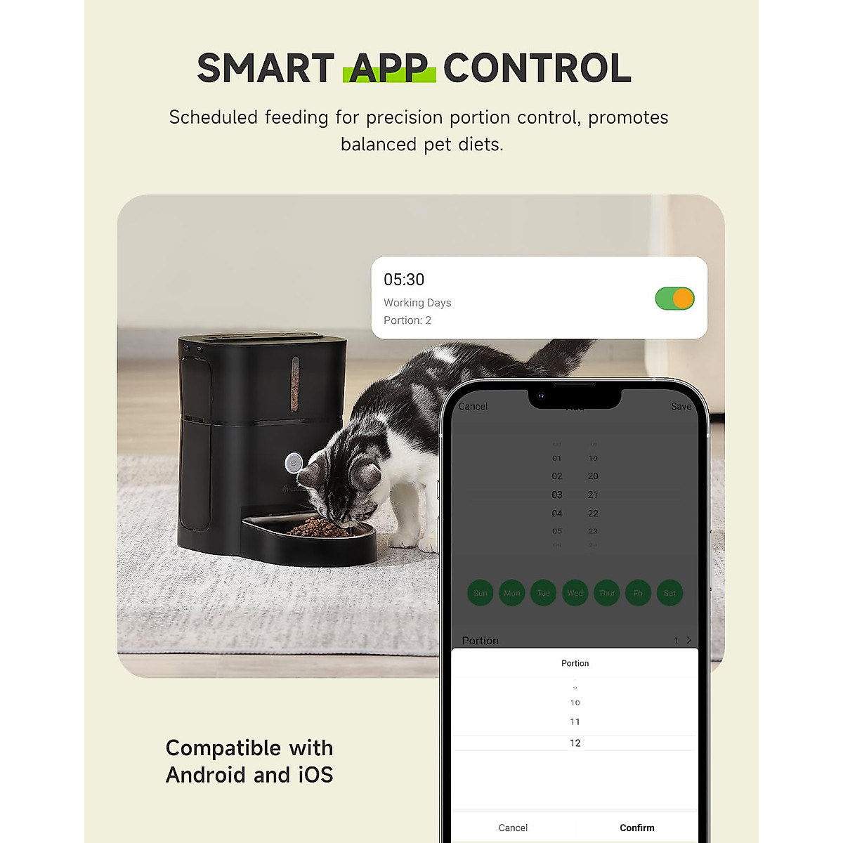 APETDOLA Automatic Cat Feeder, 5G WiFi Cat Food Dispenser with APP Control, 3L/12 Cup Timed Cat Dry Food Dispenser, Auto Pet Feeder Programmable for Cats & Dogs, 10s Voice Recorder, Dual Power Supply