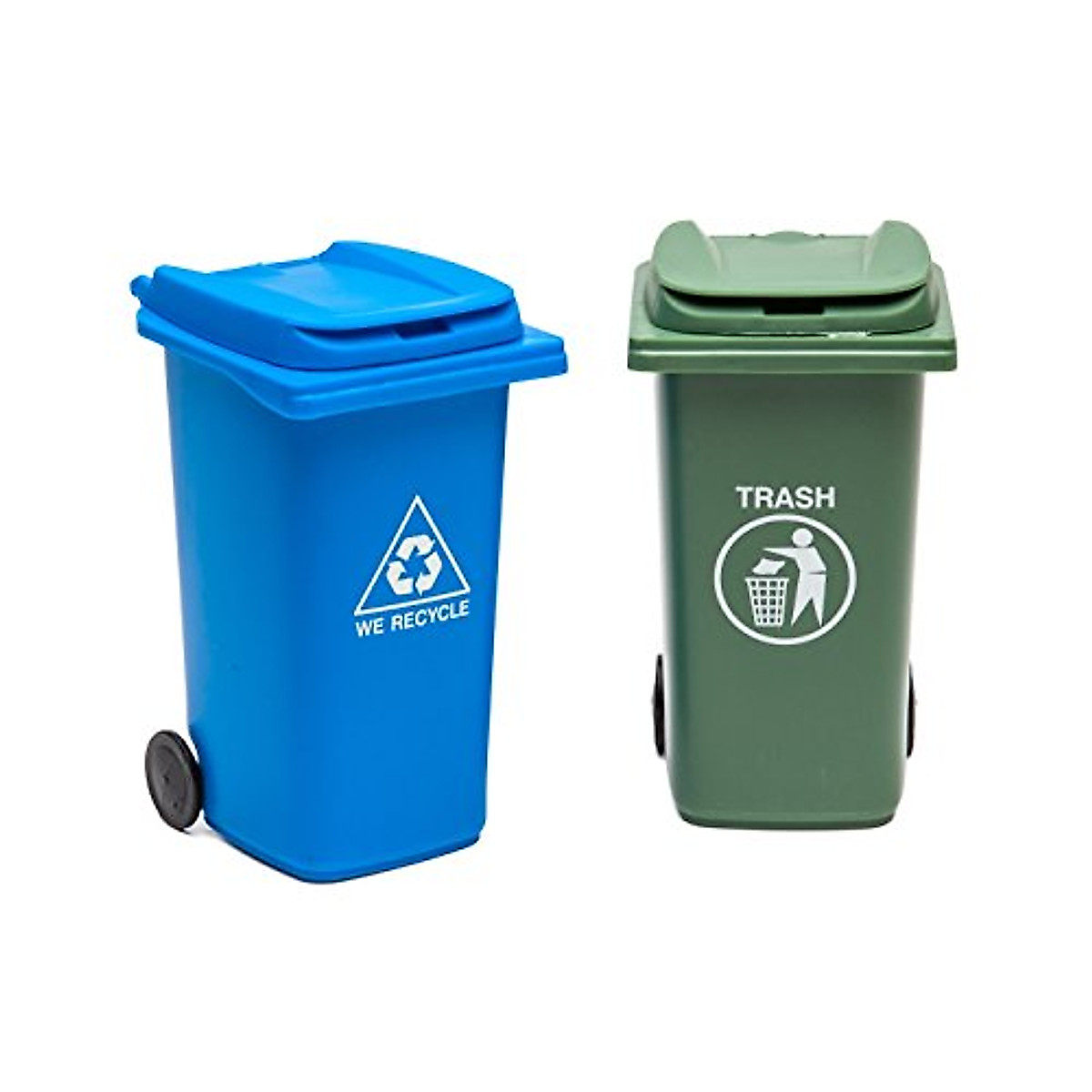 BigMouth Inc. Mini Trash Can and Recycle Can Desk Set, Novelty Office Desk Accessories with Closable Tops and Real Wheels