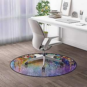 Purple Pale PinkRound Rug Contemporary Modern Wisteria Flowers Dreamy Colors Round Chair Cushion Non-Slip Low-Pile Hardwood Floor Mats Watercolor Flower Diameter 35.5 in