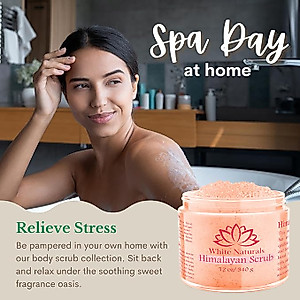 Himalayan Salt Body Scrub, Pink Exfoliator For Women, Exfoliating Scrub for Soft Skincare, Removes Dead Skin Cells, Natural Face Foot Hands Exfoliation Deep Cleansing & Moisturize Skin Large 12oz Jar