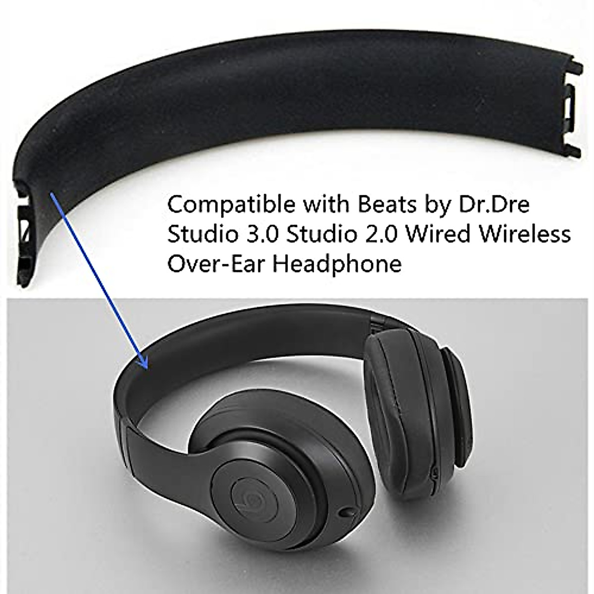 Koffmon Replacement Top Headband Foam Cushion Pad Repair Parts Compatible with Beats by Dr.Dre Studio 3.0 Studio 2.0 Wired/Wireless Over-Ear Headphone (Black)