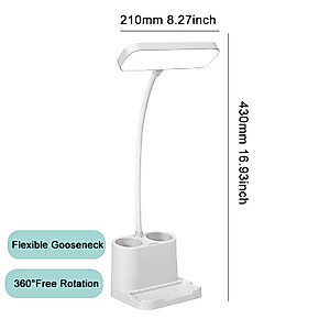 Bovmics LED Desk Lamp with 2 USB Charging Port and 3 AC Outlet, 3 Color Temperatures,Adjustable Neck, On/Off Switch,Eye-Caring Home Office Foldable Table Lamp (White)