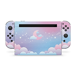 TACKY DESIGN Clouds Skin Compatible with Nintendo Switch Skins Decal, Stickers Blue Pastel Starry Sky Vinyl 3M Moon Full wrap Cover (Blue Pink Gradient)