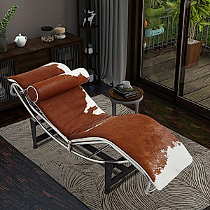 HuPoFun Le Corbusier Style LC4 Chaise Lounge Chair Reproduction - Brown & White Pony Leather