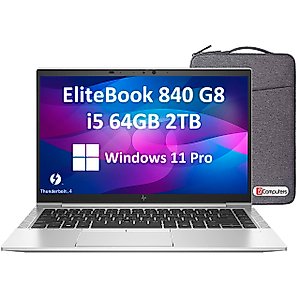 HP EliteBook 840 G8 Business Laptop (14" FHD, Intel 4-Core i5-1145G7, 64GB RAM, 2TB PCIe SSD, UHD Graphics, Full HD IPS), 2 x Thunderbolt 4, Webcam, 3-Year Warranty, IST Bag, Win 11 Pro