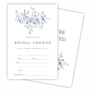 Tabyon Blue Floral Bridal Shower Invitation Cards With Envelopes, Minimalism Fill In Style Invitations For New Couples, Mr And Mrs, Newlyweds Invites, Party Favor & Supplies(25 Pcs) - A03
