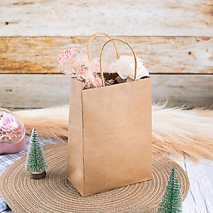 12Pcs Small Gift Bags Kraft Paper Bags. Recycled Merchandise Bags Retail Bags Party Favor Bags with Handles Bulk for Wedding Birthday Party Supplies Festivals Arts DIY Crafts (Brown, 5.9x3.1x8.4inch)