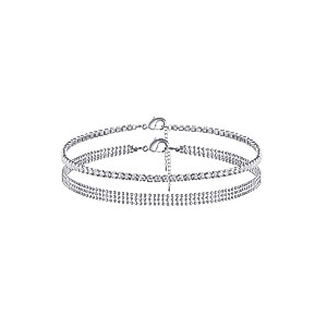 Tasiso Silver Plated Layered Rhinestone Chain Charm Anklet Cubic Zirconia Ankle Bracelet Summer Sparkling Crystal Foot Chain Jewelry for Women 8.3"
