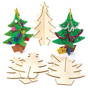 Baker Ross AW983 Wooden 3D Christmas Trees Kit - Pack of 5, Festive Arts and Crafts