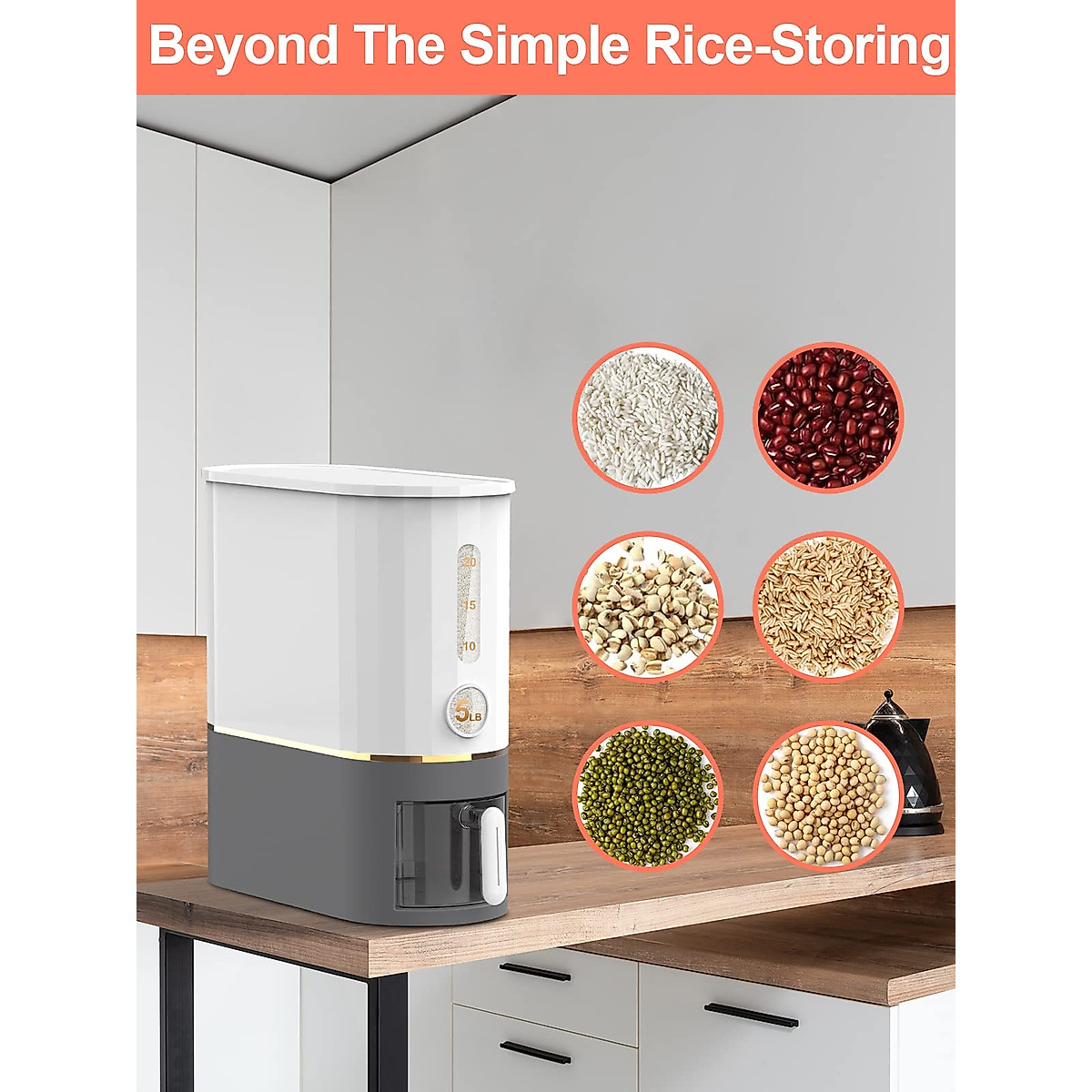 JOSTRY 25 Lbs Large Sealed Rice Dispenser, Cereal Dry Food Storage Containers with Measuring Cup, BPA-Free Household for Kitchen Pantry Organization