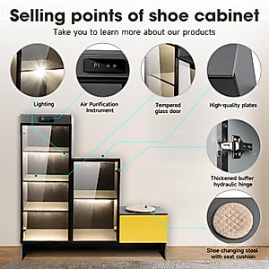 ylizeyu Shoe Cabinet/Rack LED Can Purify The Air,Intelligent Cabinet,Six Storage Cabinet,Storage Cabinet with Closet Function Standorganic Reinforced Glass Door with Reinforced Hinges Grey