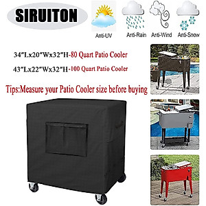 SIRUITON Cooler Cart Cover Waterproof Oxford Fabric, Fits for Most 80-100 Quart Rolling Cooler Cart Cover, Outdoor Beverage Cart, Patio Ice Chest Protective Covers