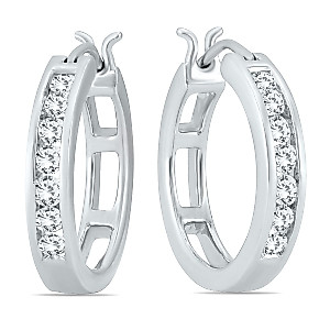 1/2 Carat TW Diamond Hoop Earrings in 10k White Gold (K-L Color, I2-I3 Clarity)