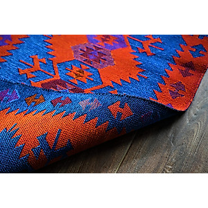 Secret Sea Collection Modern Bohemian Area Rug, Washable, Reversible, Cotton (Charcoal Grey-Orange), 2.4' x 4' ft (27.5'' x 48'') Diamond