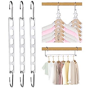 Space Saving Hangers for Clothes, Collapsible Hangers Space Saving for Organization and Storage, 3 Packs Clothes Hangers Space Saver for Closet, Metal Hangers Organizer, Dorm Room Essentials
