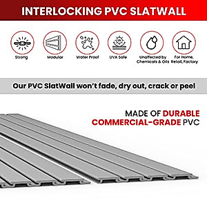 Slatwall Panel Garage Wall Organizer: Heavy Duty Wall Mounted PVC Wall Rack, Interlocking Slat Wall Paneling for Garage Wall Storage, Slatwall Board, Slatwall Shelves System -Grey (6’H x 4’W)