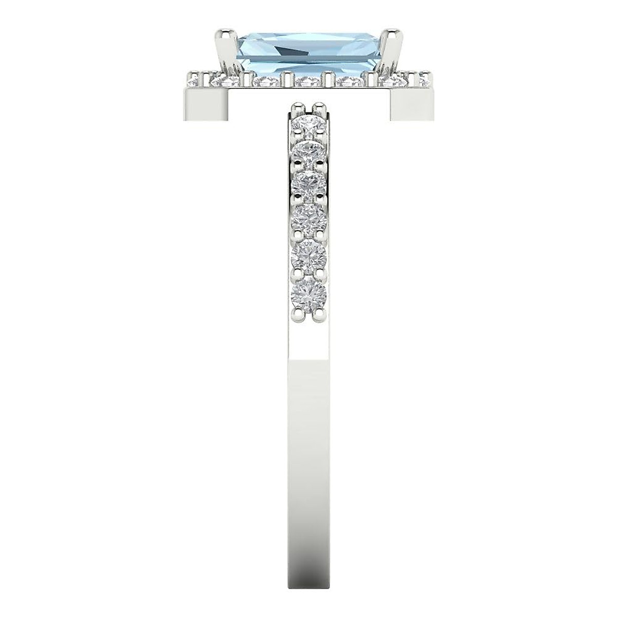 Clara Pucci 2.04ct Emerald Cut Solitaire with Accent Halo Natural Sky Blue Topaz gemstone designer Modern Statement Ring 14k White Gold