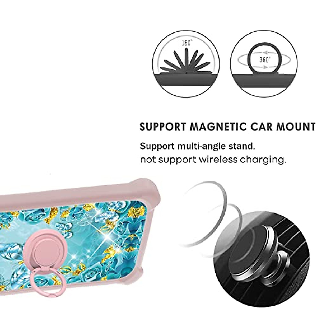 jioeuinly Ans Artia Case Compatible with Ans Artia ACK2326 Phone Case Cover [with Tempered Glass Screen Protector][Hard PC + Soft Silicone][Gold Glitter+Luminous] JSF-YHD