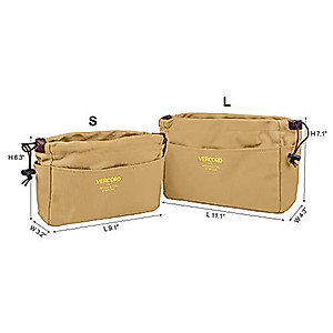 Vercord Canvas Handbag Organizers, Sturdy Purse Insert Organizer Bag in Bag, 10 Pockets Khaki Small