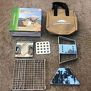 Campingmoon Foldable BBQ Grill, Portable Charcoal Grill, Stainless Steel Wood Burning Stove, Barbecue Cooking Stove for Outdoor/Garden/Camping/Picnic/Party (X-MINI)