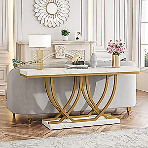 Tribesigns 59 Inch Modern Console Table, Faux Marble Entryway Table Gold Sofa Table Behind The Couch, Luxury Hallway Table Accent Table for Living Room, Entrance, Foyer, White and Gold