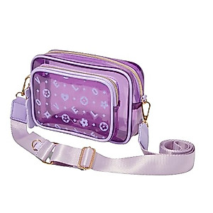 Claire's Accessories Purple Status LOVE Icon Bag – Transparent Camera-Style Crossbody - Purse with Adjustable Strap – Ideal Small Purse for Travelling – Cute One Size Girls Crossbody
