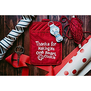 Teacher Appreciation Gift for Women - Thank You Present Potholder - One Smart Cookie Oven Mitt - Set of 2 (One Smart Cookie w/Keychain)