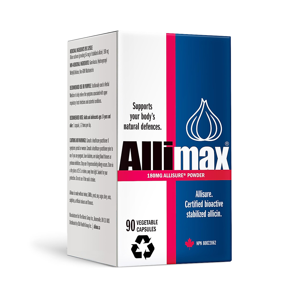 ALLIMAX 180mg 90 Capsules. Allicin Garlic Supplement to Support Your Body’s Immune Function. Contains Stabilized and Potent Bioactive Allicin, Extracted from Clean & Sustainable Spanish Grown Garlic.