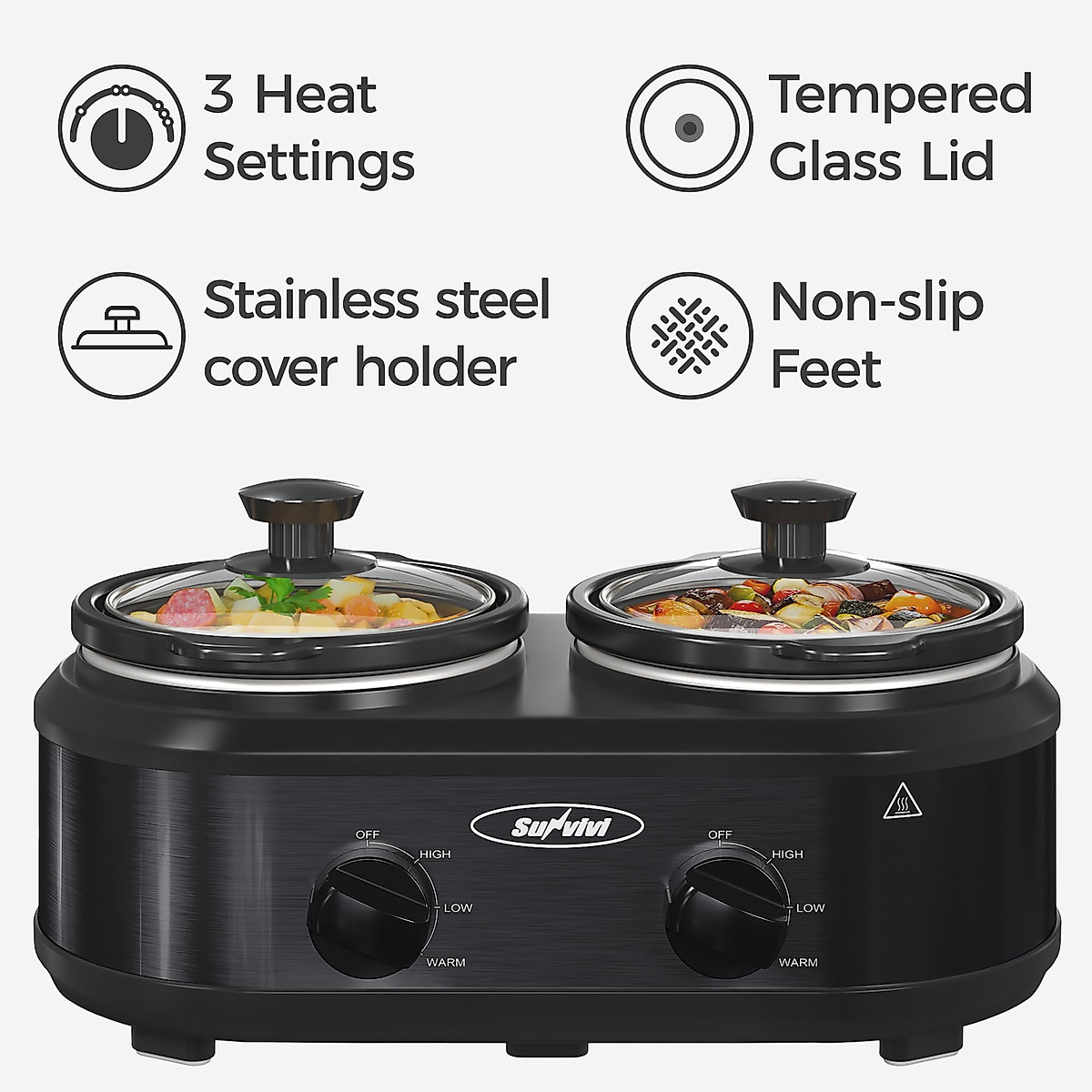 Slow Cooker, Dual Slow Cooker Black and Copper Triple Slow Cooker Buffet Server Multiple Pot Food Warmer, Slow Cooker Buffet Food Warmer Adjustable Temp Lid Rests Stainless Steel